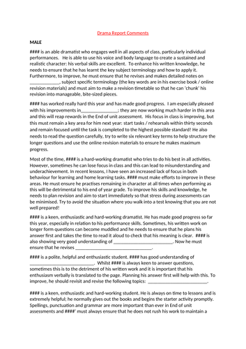 KS3 Drama (11-14) Report Comment Bank | Teaching Resources