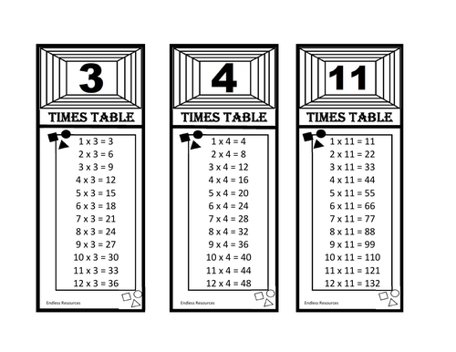 3, 4 and 11 Times Table Resources Pack - Dominoes, Cards, Tests and ...