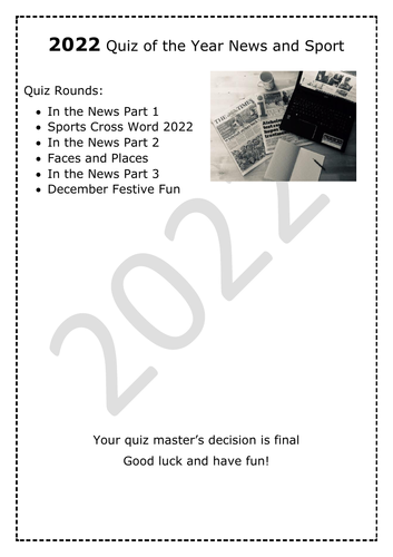 2022 Quiz of the Year News and Sport from around the world | Teaching ...
