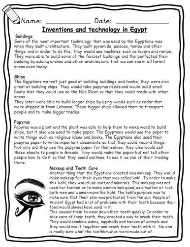 Ancient Egypt Reading Passages Unit - Comprehension Questions ...