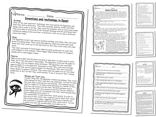 Ancient Egypt Reading Passages Unit - Comprehension Questions ...