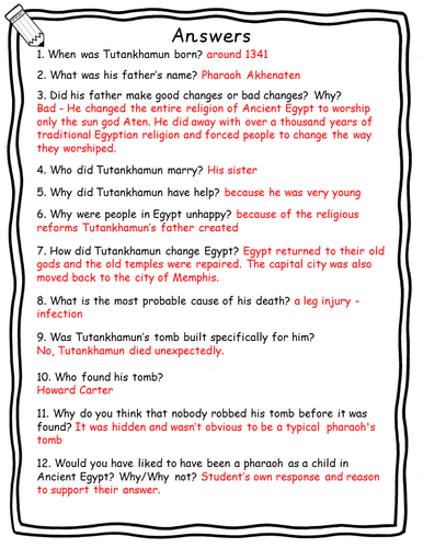 Ancient Egypt Reading Passages Unit - Comprehension Questions ...