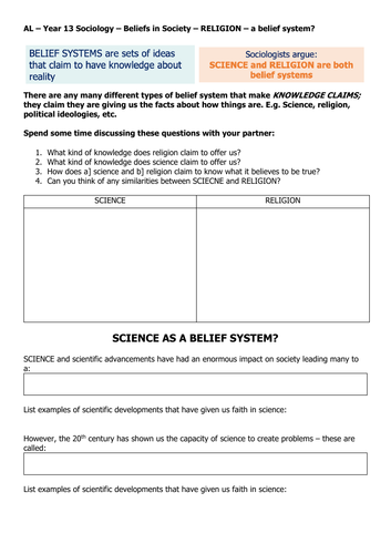 AQA SOCIOLOGY - Paper 2 - Science as A Belief System | Teaching Resources