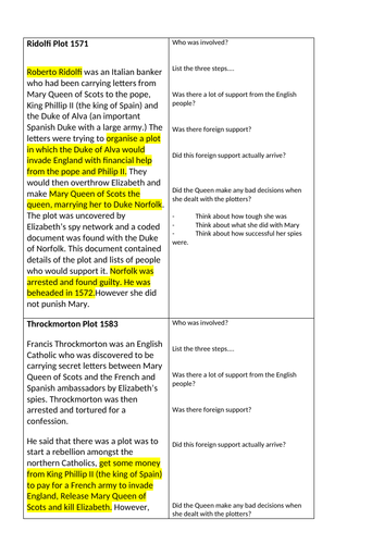 GCSE History Elizabeth Edexcel - Plots and Mary Queen of Scots ...