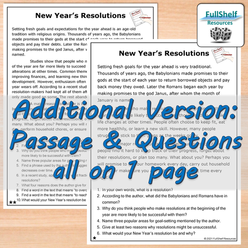 New Year's Resolutions Reading Comprehension | Teaching Resources