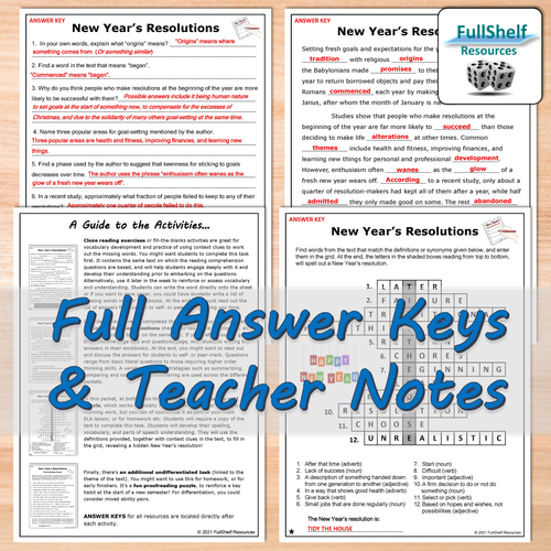 New Year's Resolutions Reading Comprehension | Teaching Resources