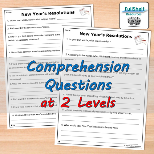 New Year's Resolutions Reading Comprehension | Teaching Resources