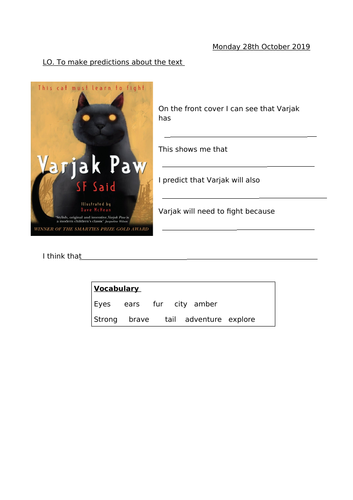 English - Varjak Paw by S F Said | Teaching Resources