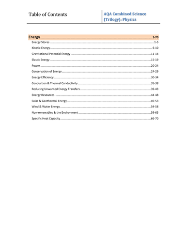 AQA GCSE Physics Topic: Energy Self-Assessment Revision Questions [For ...