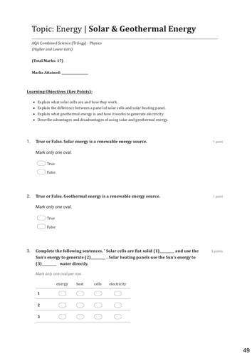 AQA GCSE Physics Topic: Energy Self-Assessment Revision Questions [For 2023 Exam onwards ...