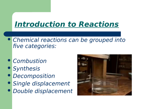 CHEMICAL REACTIONS Combustion Single Displacement Grade 11 Chemistry ...