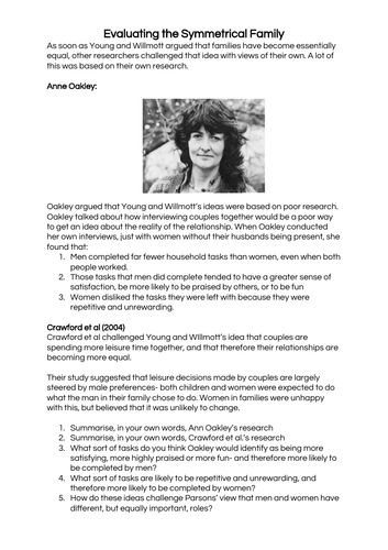 GCSE Sociology: Evaluating the Symmetrical Family | Teaching Resources