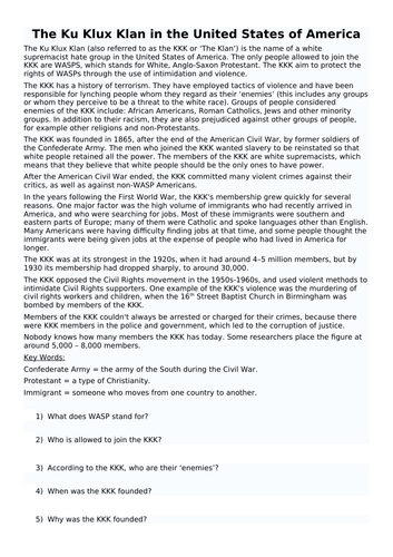 KKK Ku Klux Klan | Teaching Resources