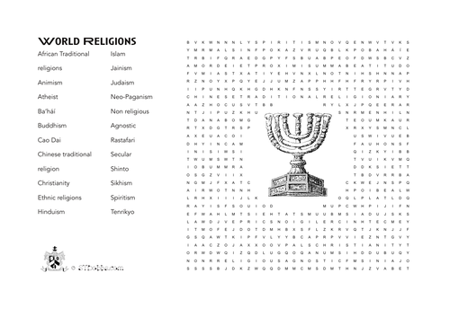 Religions of the world wordsearch | Teaching Resources