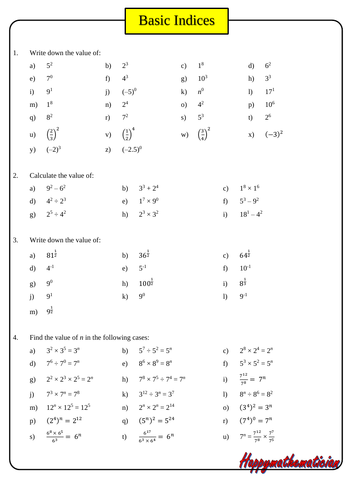 Powers and Indices for Foundation Level - With Answers | Teaching Resources