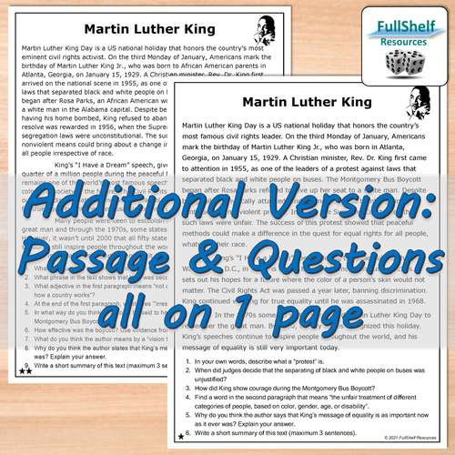 Martin Luther King Reading Comprehension | Teaching Resources