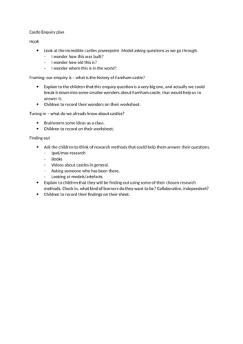 Castle Enquiry lesson - powerpoint, worksheet and lesson plan ...
