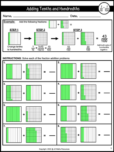 Adding Tenths and Hundredths using Visual Models Fractions Worksheets ... Adding Tenths and Hundredths using Visual Models Fractions Worksheets ...