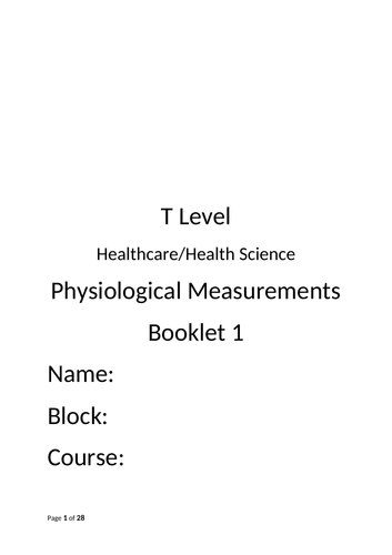 T level Health/Healthcare Physiological measurements | Teaching Resources