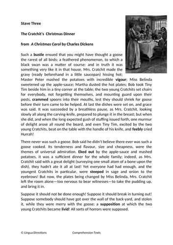 CHRISTMAS CAROL EXTRACT. CHRISTMAS AT THE CRATCHITS. LITERARY ...
