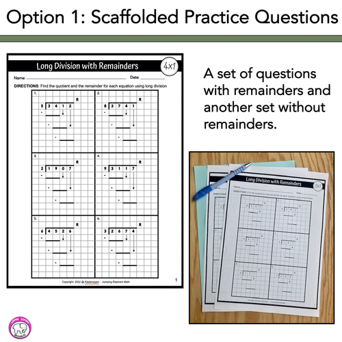 4 Digit by 1 Digit Long Division Worksheets With and Without remainders ...