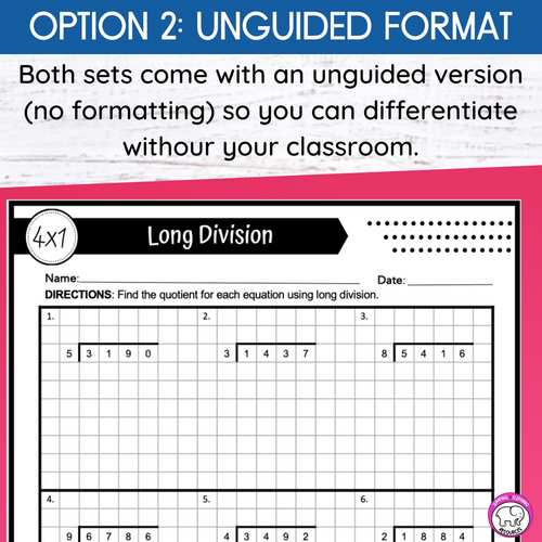 4 Digit by 1 Digit Long Division Worksheets With and Without Remainders ...