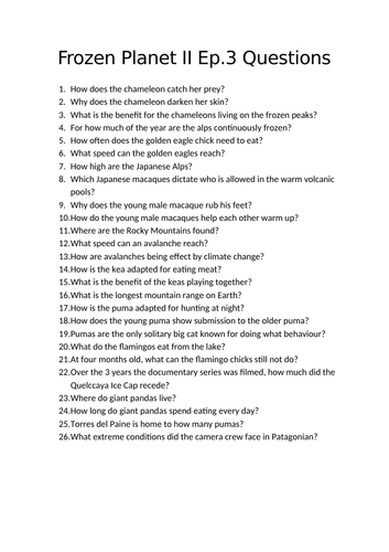 Frozen Planet II Episode 3 Worksheet | Teaching Resources