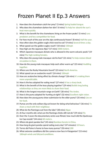 Frozen Planet II Episode 3 Worksheet | Teaching Resources
