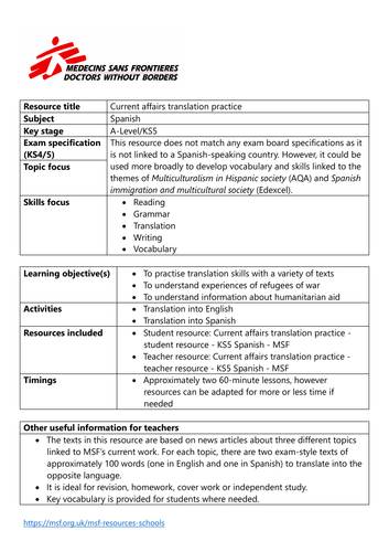 Current affairs translation practice | Spanish | A Level | MSF ...