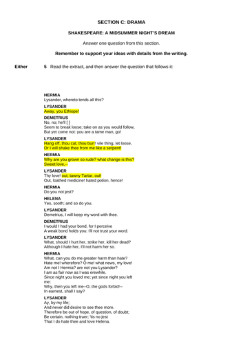 A Midsummer Night's Dream SOW (CIE iGCSE) | Teaching Resources