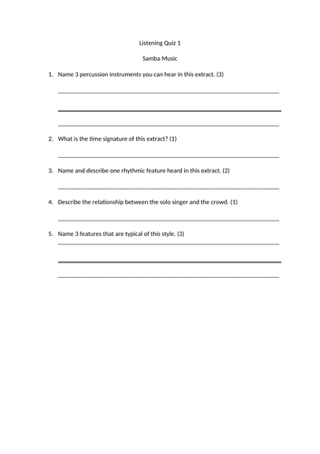 OCR Rhythms of the World - Samba (Includes listening quiz, worksheets ...