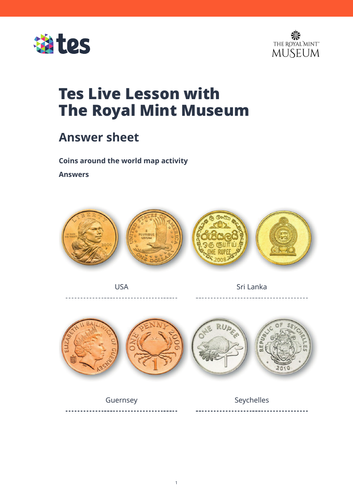 Answer Sheet - Coins Around the World Activity | Teaching Resources