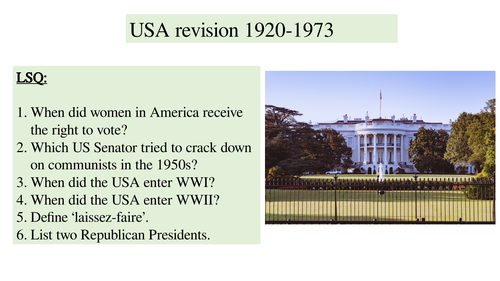 GCSE America 1920-1973 revision resource | Teaching Resources
