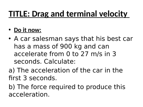 AS Physics Drag OCR A | Teaching Resources