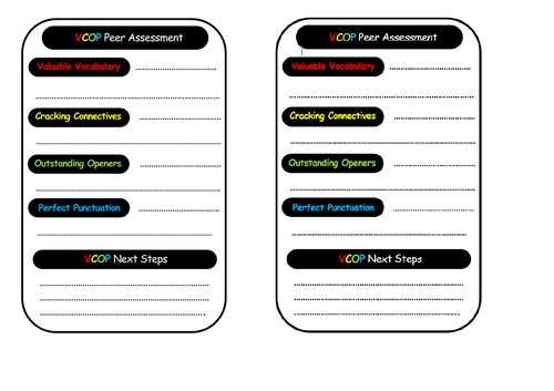 VCOP Peer Assessment Slips Writing | Teaching Resources