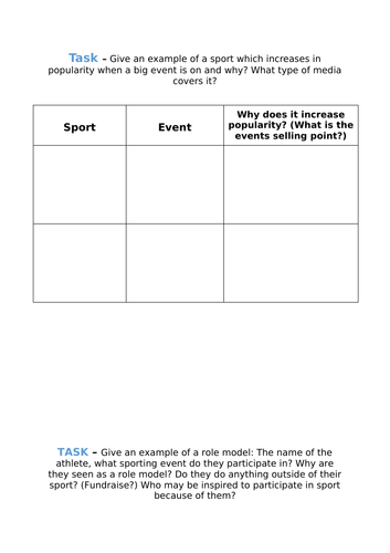 Cambridge National Sports Studies - R186 Sport & the Media Task 1 - 3 ...