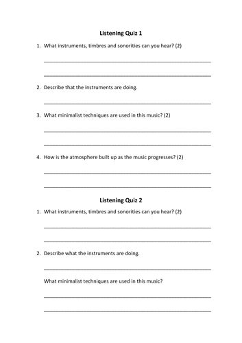 OCR Film Music - Minimalism Film Music (Lesson 3) includes knowledge ...