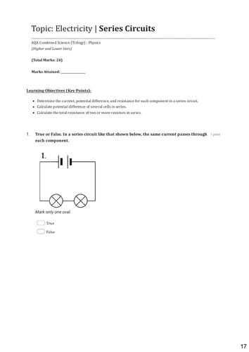 AQA GCSE Physics Topic: Electricity Self-Assessment Revision Questions ...