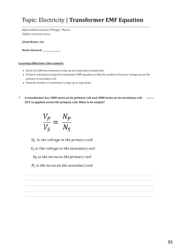 AQA GCSE Physics Topic: Electricity Self-Assessment Revision Questions ...