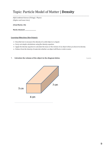 AQA GCSE Physics Topic: Particle Model Self-Assessment Revision Questions [For 2023 Exam onwards ...