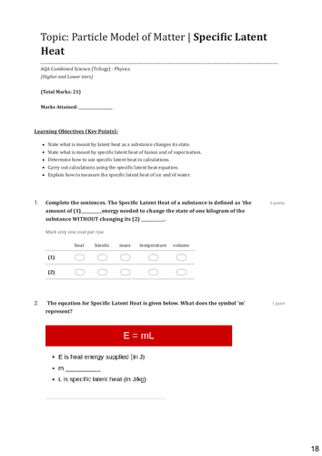 AQA GCSE Physics Topic: Particle Model Self-Assessment Revision Questions [For 2023 Exam onwards ...