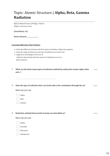 Aqa Gcse Physics Topic Atomic Structure Self Assessment Revision
