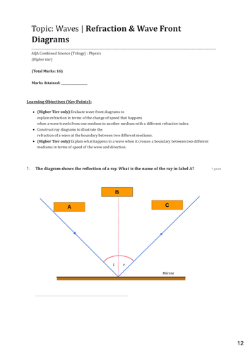 AQA GCSE Physics Topic: Waves Self-Assessment Revision Questions [For ...