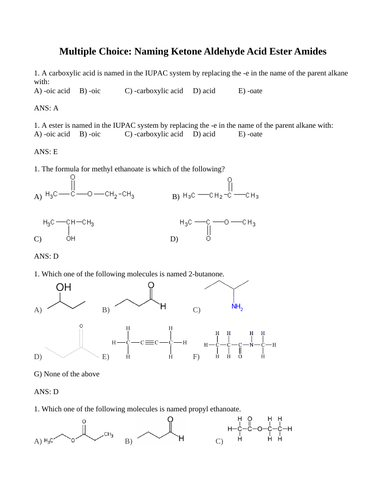 ORGANIC CHEMISTRY UNIT Multiple Choice Grade 12 Chemistry WITH ANSWERS ...