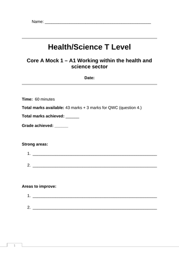 T Level Science Core A1 Test | Teaching Resources
