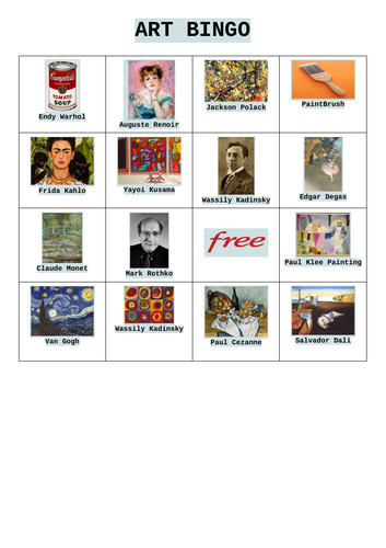 Art Bingo | Teaching Resources