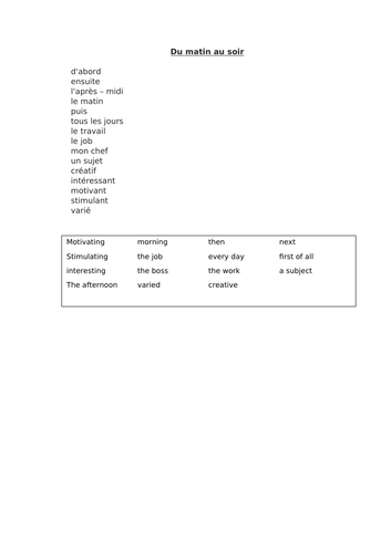 Studio 3 vert. Du matin au soir. | Teaching Resources