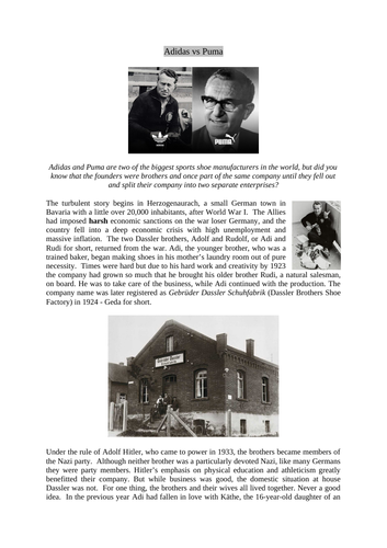 Adidas vs Puma - A feud between brothers | Teaching Resources