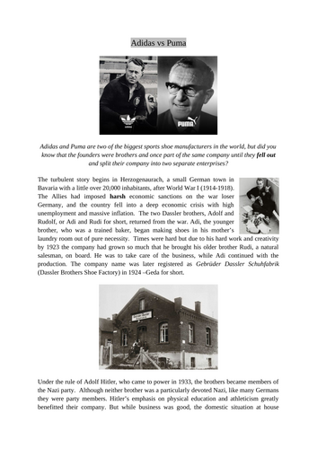 Adidas vs Puma - A feud between brothers | Teaching Resources