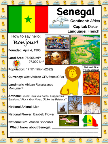 SENEGAL History & Geography, Travel The World Worksheet | Teaching ...